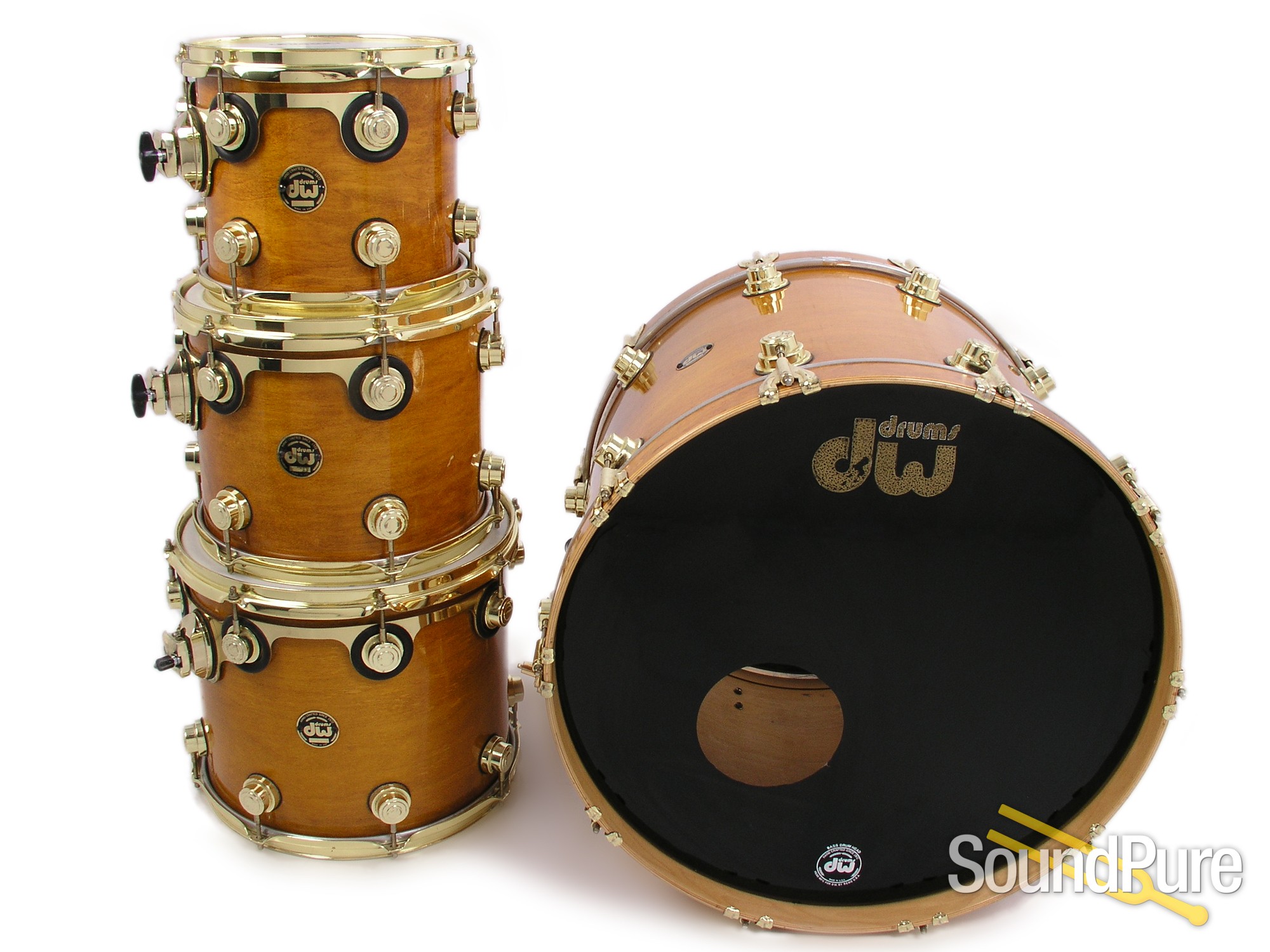 Dw 4pc Collectors Series Amber Gloss Maple Drum Set Gold