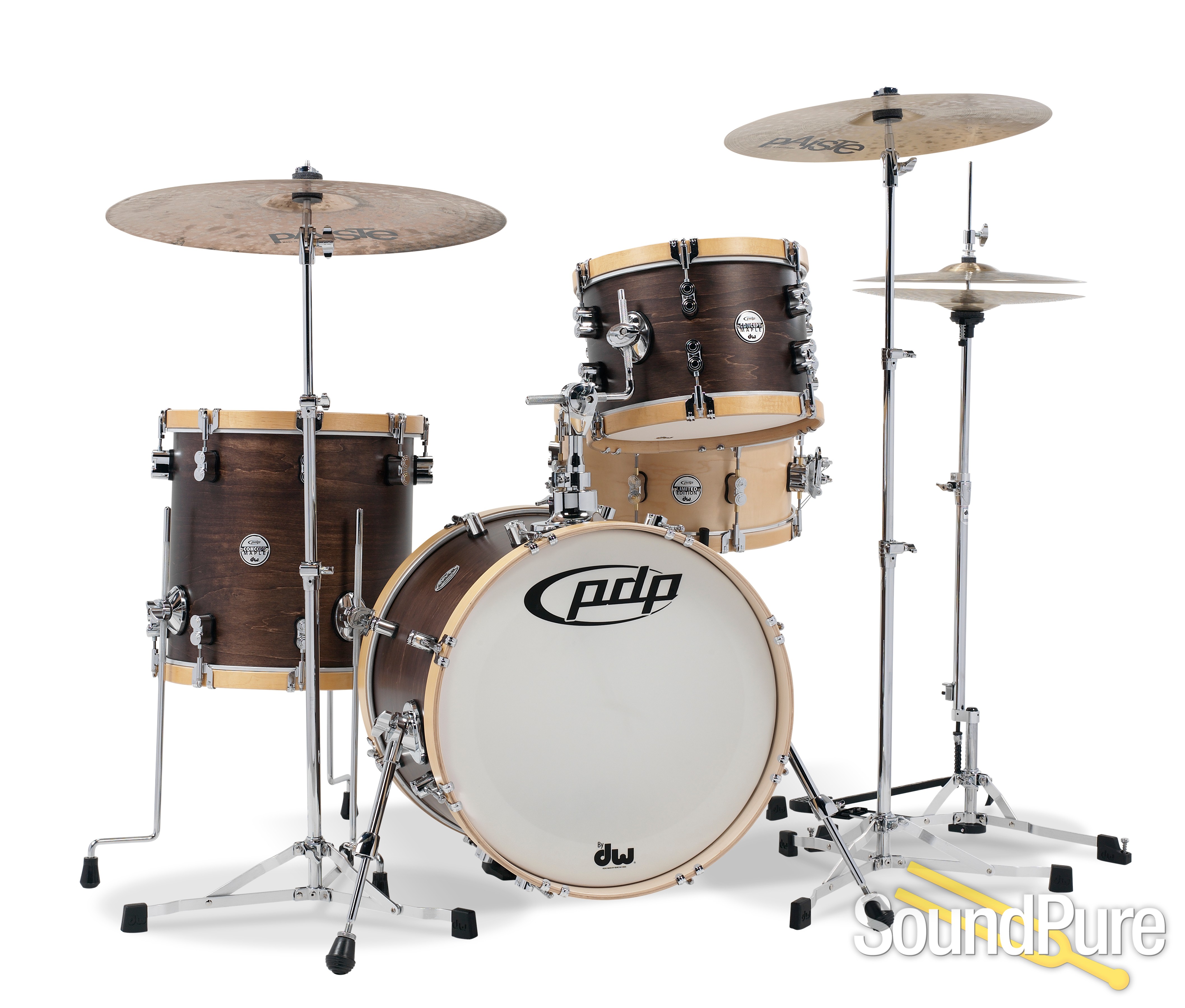 Pdp 3pc Concept Maple Classic Wood Hoop Bop Drum Set Walnut