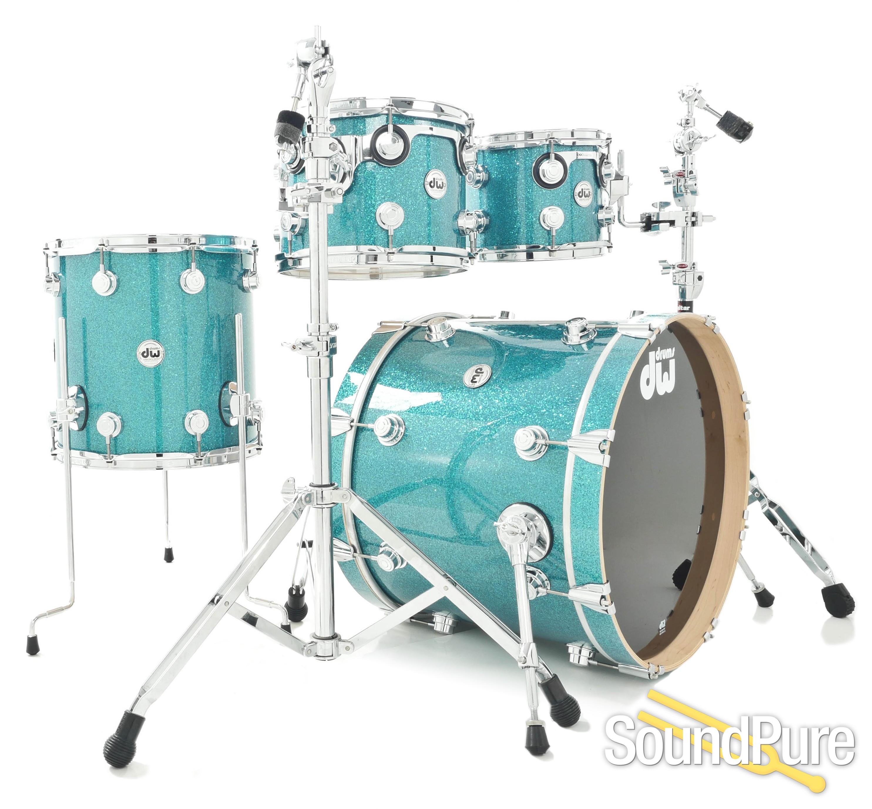 Dw 4pc Collectors Series Maple Drum Set Teal Glass Glitter