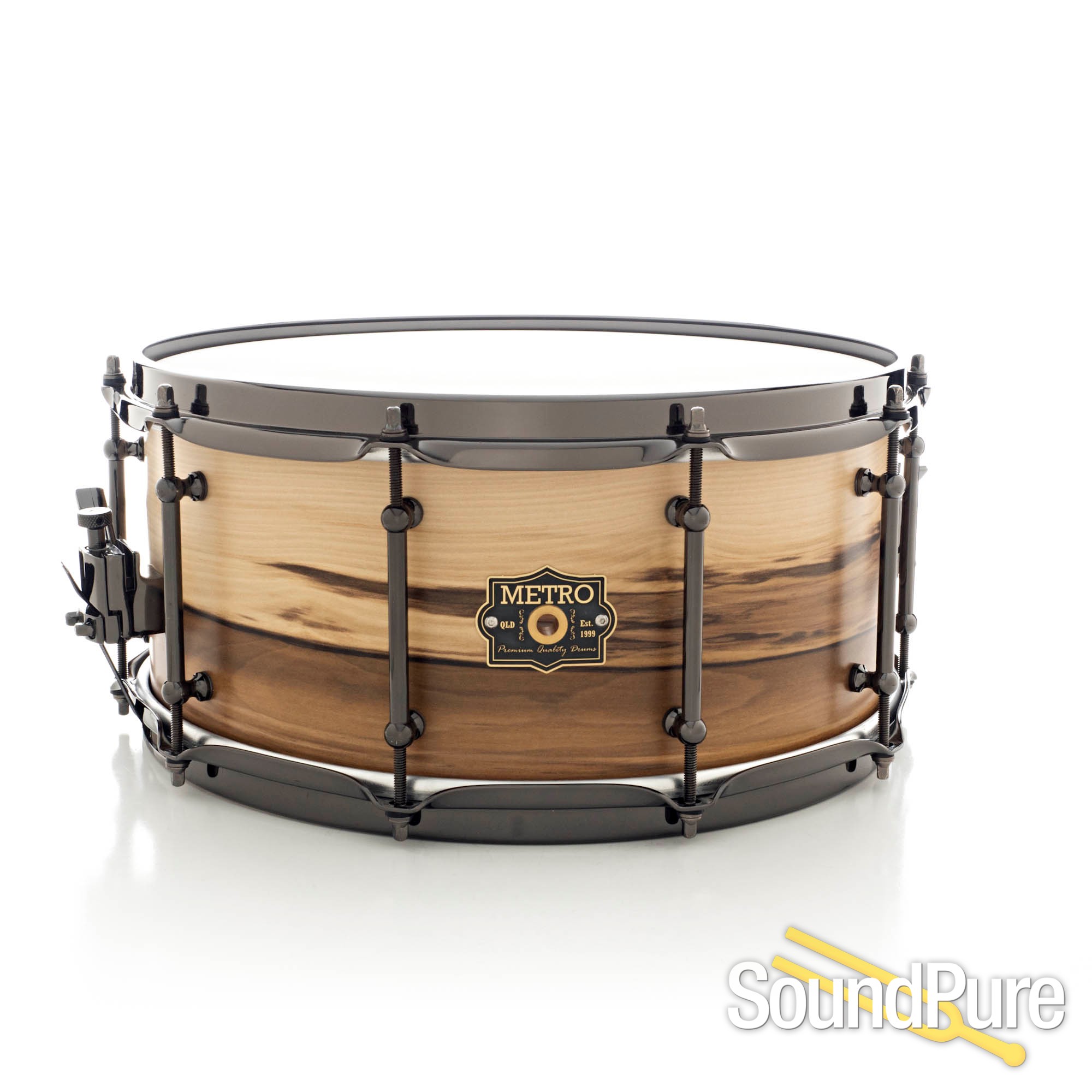 Metro Drums 6.5x14 Spotted Gum Ply Snare Drum-Blackheart