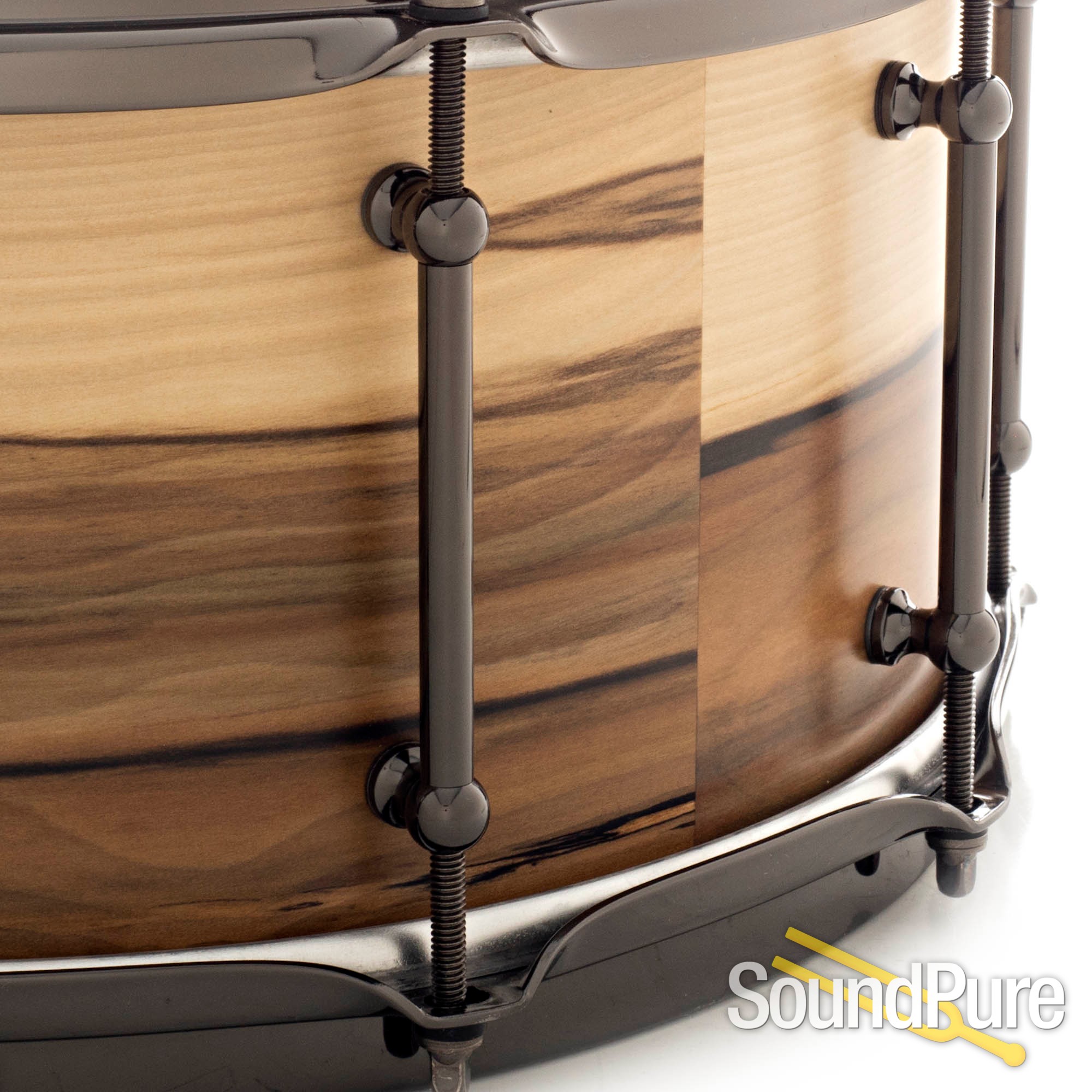 Metro Drums 6.5x14 Spotted Gum Ply Snare Drum-Blackheart