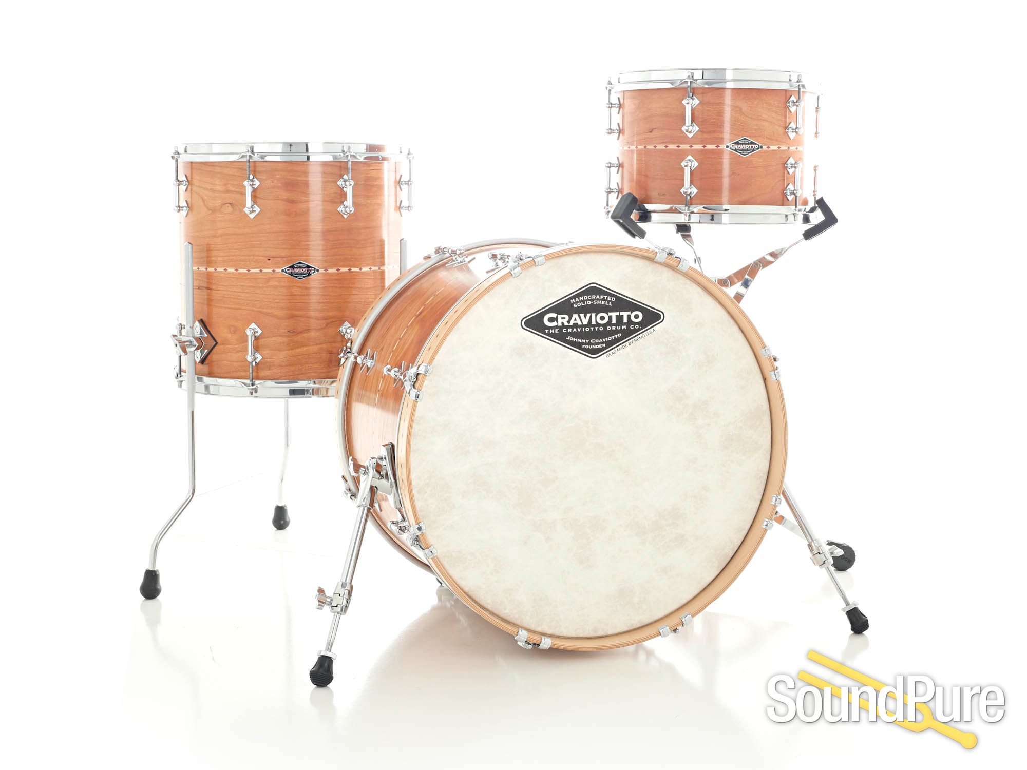 Craviotto 3pc Cherry Custom Shop Drum Set W/ Red Inlay