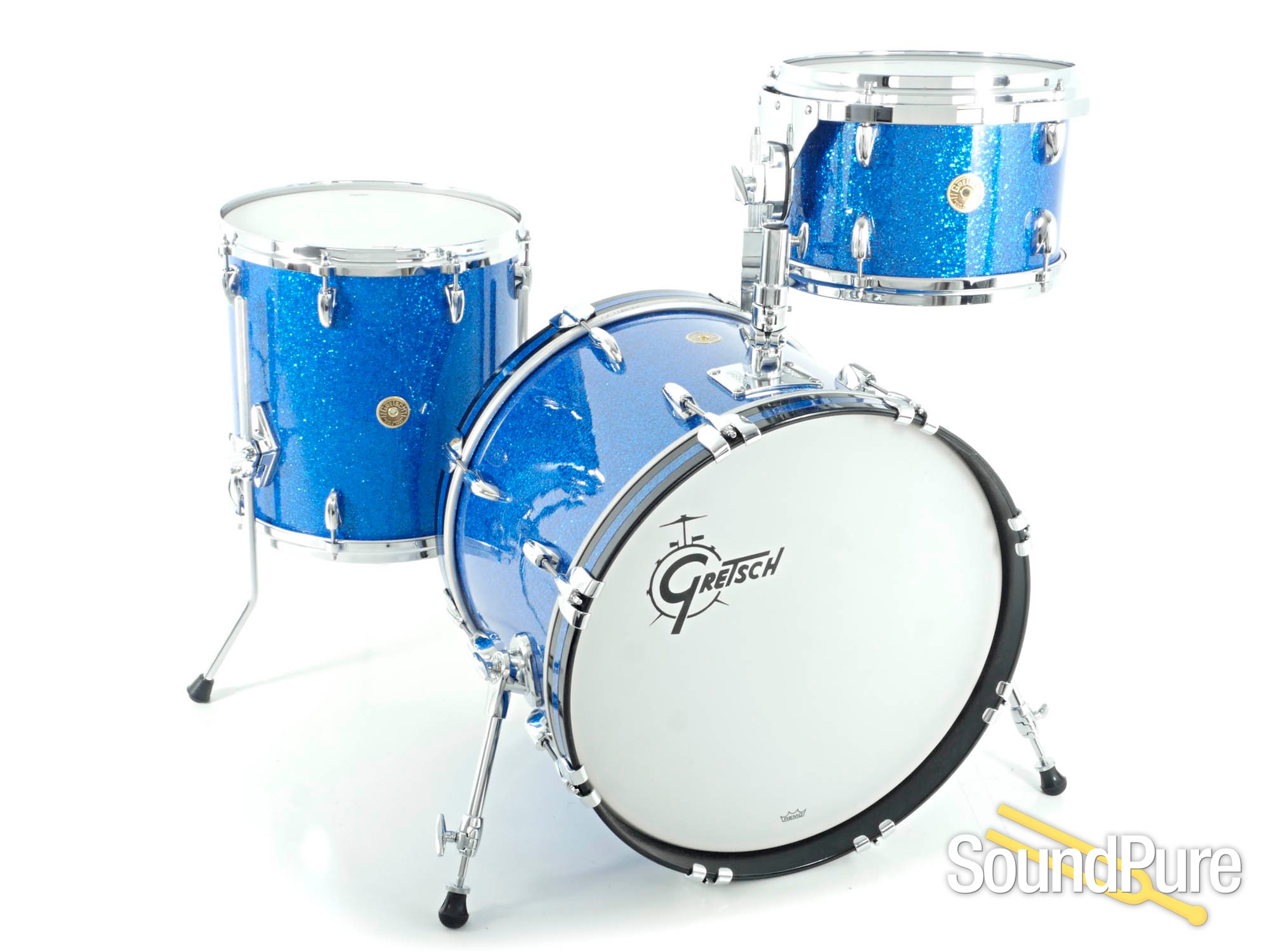 Gretsch 3pc USA Custom Drum Set- Blue Glass Glitter 20 WM