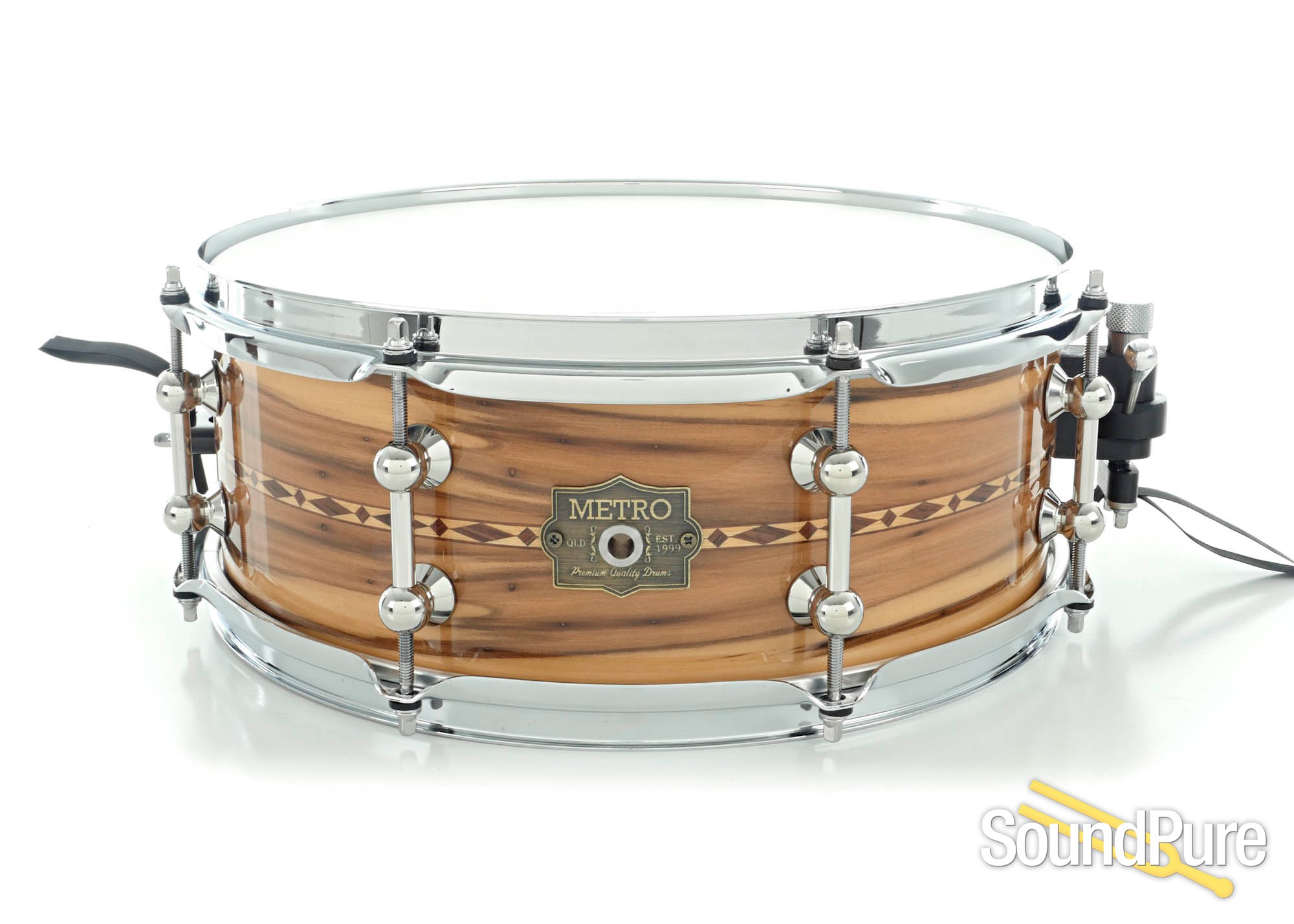 Metro Drums 5.5x14 Spotted Gum Ply Snare Drum-Blackheart