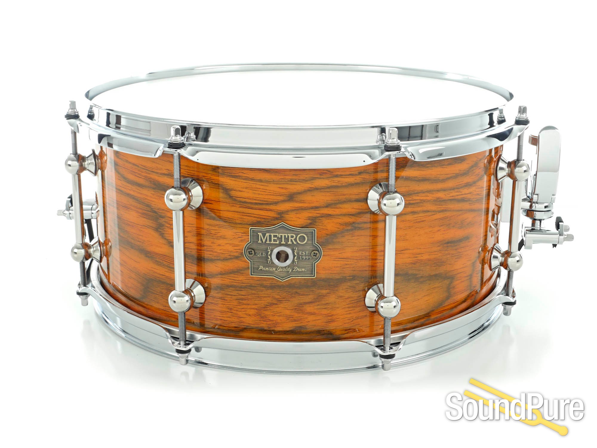 Metro Drums 6.5x14 Spotted Gum Ply Snare Drum-Marmalade
