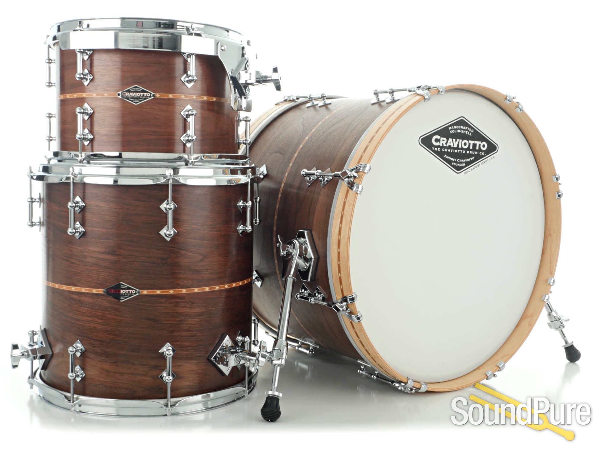 Craviotto 3pc Walnut Custom Shop Drum Set Cherry Inlay